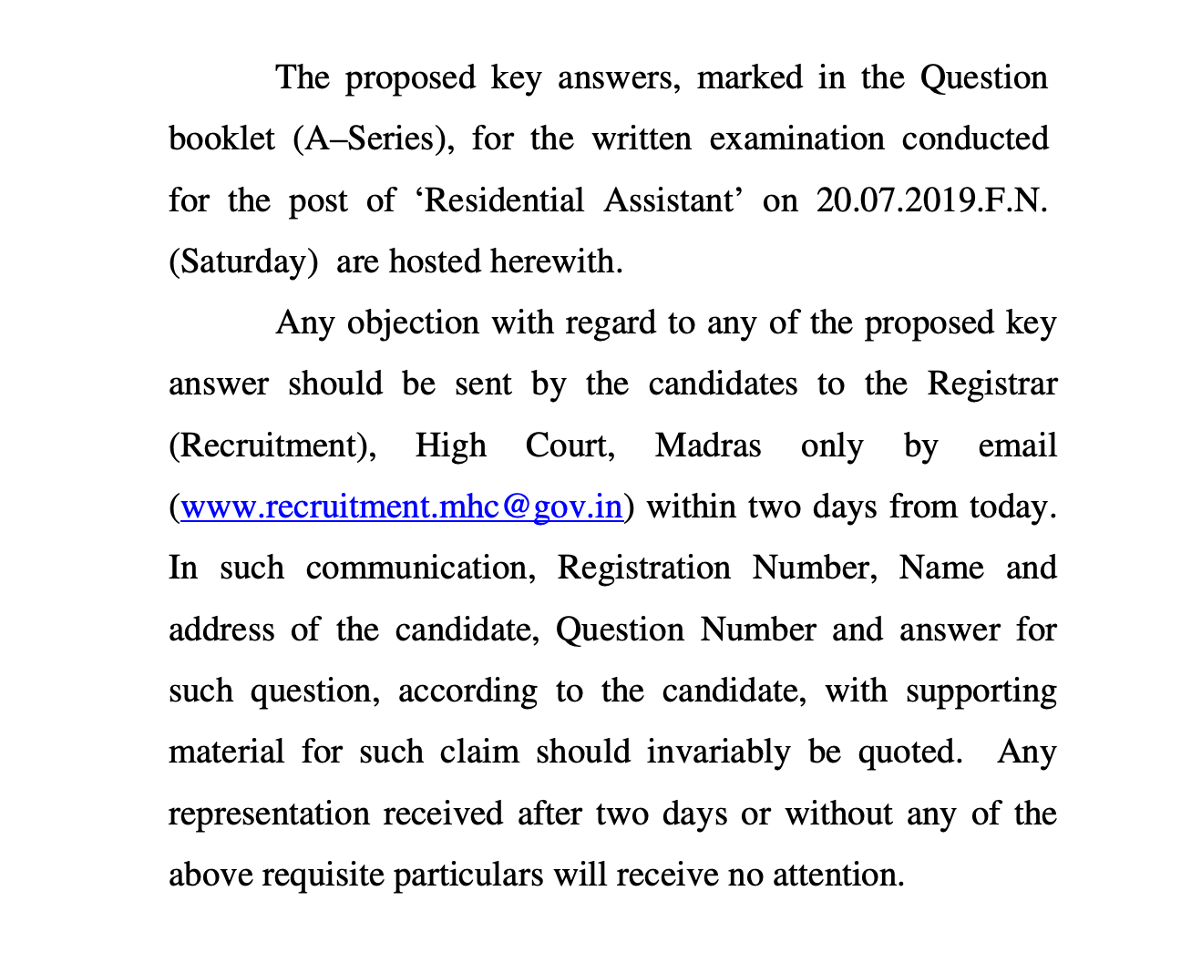 Madras High Court Typist Previous Year Question Paper Download PDF